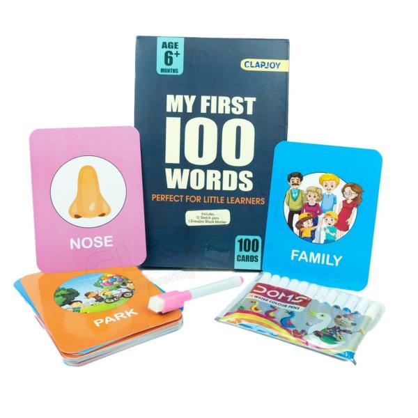 Clapjoy White My First 100 Words Reusable Double Sided Flash Cards With ...