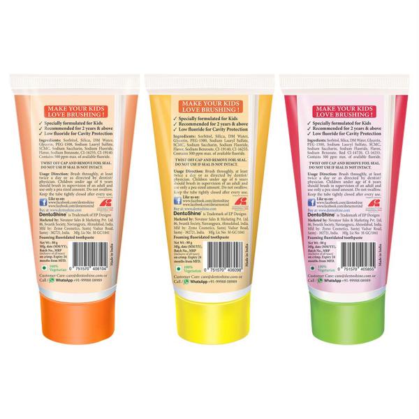 DentoShine Gel Toothpaste for Kids - Pack of 3 Flavors (Orange, Mango ...