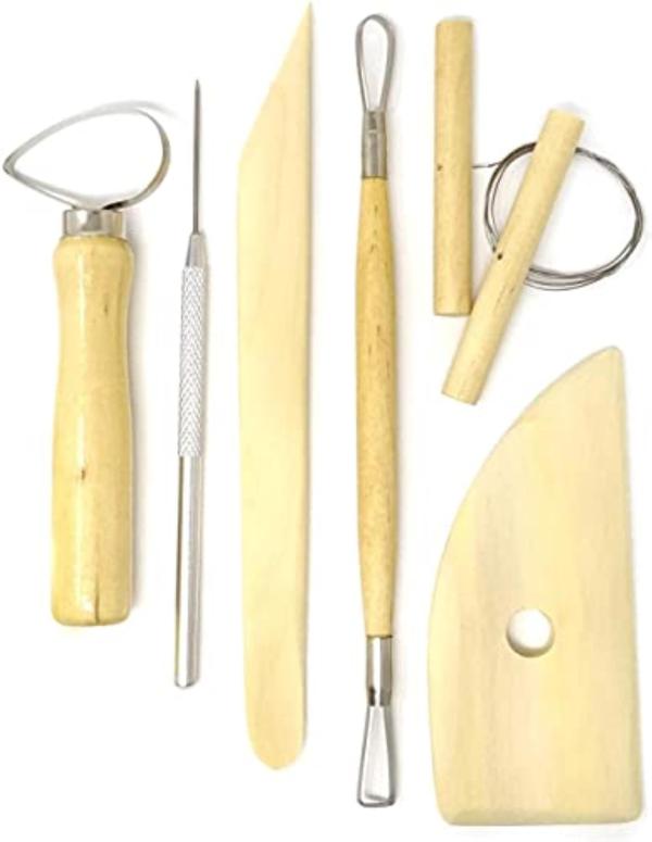 FRKB Pottery Tool Kit with Sponge (Beige) - 8 Pieces - JioMart