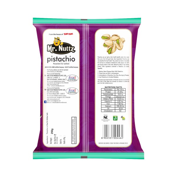 Mr.Nuttz Premium Roasted & Salted Pistachios (Pista) Dry Fruits 1kg (Pack of 4-250g Each) - JioMart
