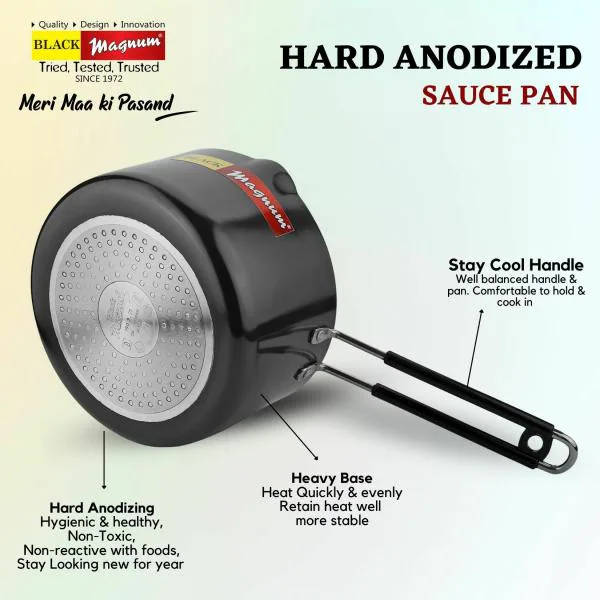 Black Magnum Basics IBSPHL-1, 1.5 Litre Saucepan, Hard Anodised Sauce ...