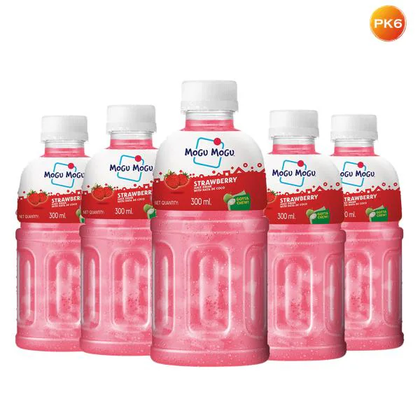 Mogu Mogu Strawberry Juice 25% with Nata De Coco 300 ml - Pack of 6 - JioMart