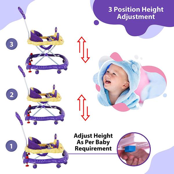 Luvlap Purple Height Adjustable Sunshine Baby Walker With Light And ...