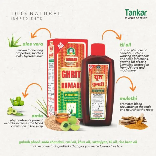 TANKAR Ghrit Kumari Ayurvedic Hair Oil, 100ML, Pack Of 3 - JioMart