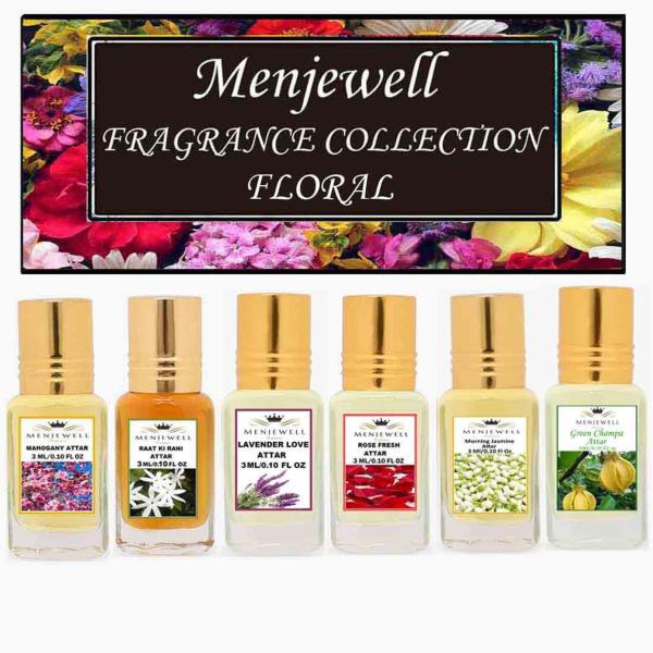 Menjewell Set Of 6 Floral Attar Gift Pack (6 x 3 ml) Long Lastings ...