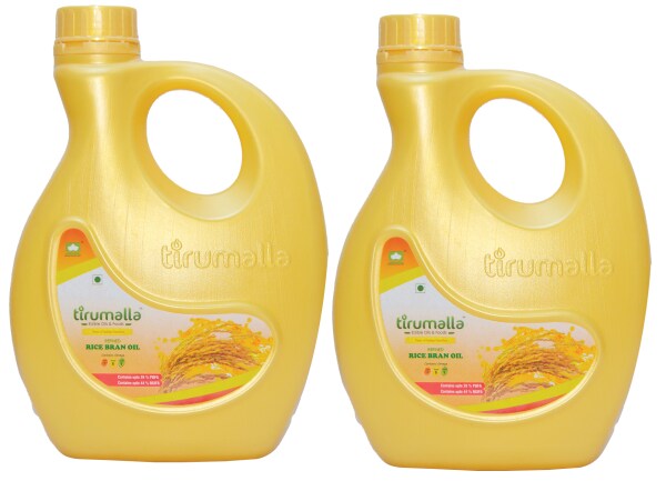 Tirumalla Physically Refined Rice Bran Oil - 4 Liter, Super saver Combo Pack od 2 x 2 Liter Jar ...