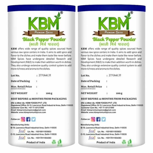 KBM Premium Spices Black Pepper Powder 100 GMS - Pack of 2(200 GMS ...