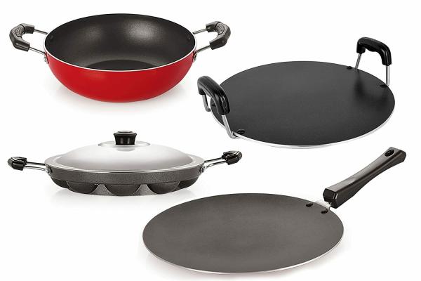 Nirlon Red Aluminium Non-Stick Cookware set with Lid 4 pcs ,26-ct-kd12 ...