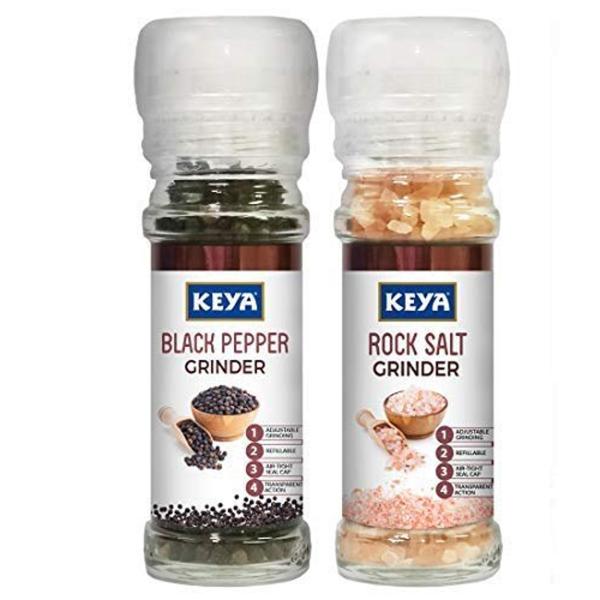 KEYA Black Pepper Grinder (50 g) and Rock Salt Grinder -100 g Combo ...