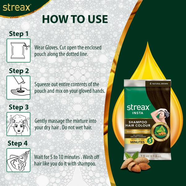 Streax Natural Brown Shampoo Hair Colour For Men And Women, 15 Ml (Pack ...