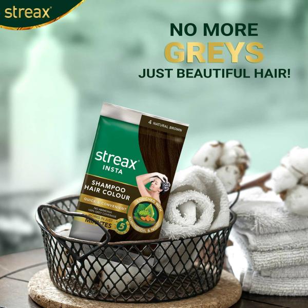 Streax Natural Brown Shampoo Hair Colour For Men And Women, 15 Ml (Pack ...
