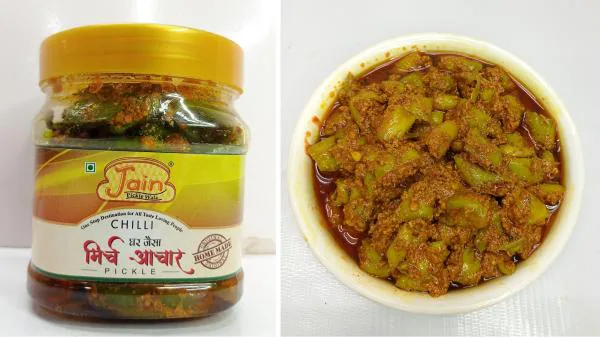 JAIN PICKLE WALA Homemade Green Chilly Cut Pickle (400gm Size - 5x5 ...