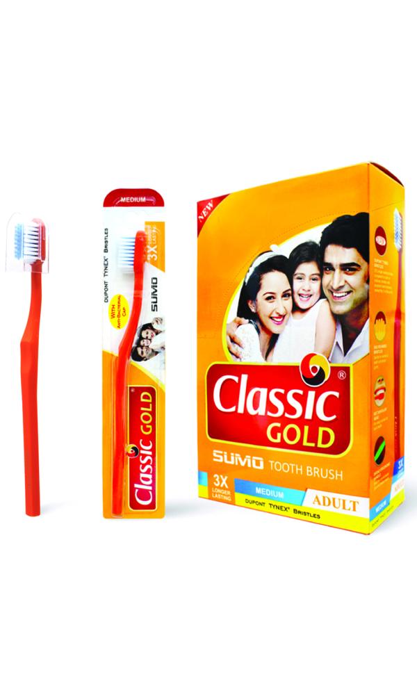 Classic Gold Sumo Medium Toothbrushes Pack Of 12 With Anti Bacterial ...