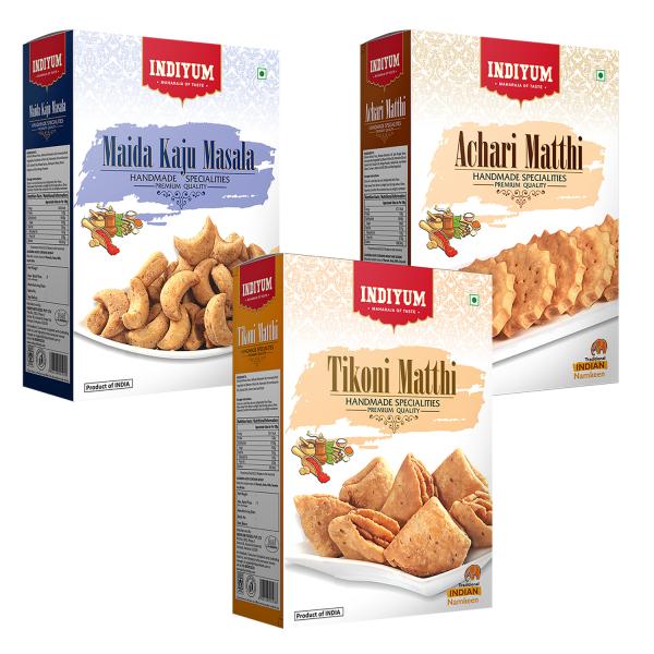 Indiyum Maida Snack Combo Kaju Masala 400g, Achari Mathi 300g, Tikhoni ...
