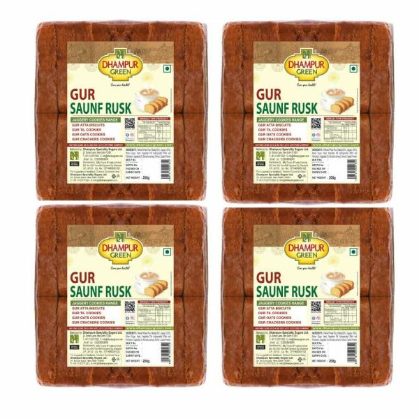 Dhampur Green Gur Saunf Rusk 200g X 4, Crunchy, Tasty and Crispy | Best ...