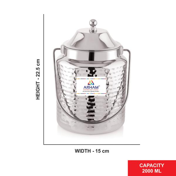 ARHAM STAINLESS STEEL Hammered Akhand Barni/Jointless Milk Can/Oil Can ...