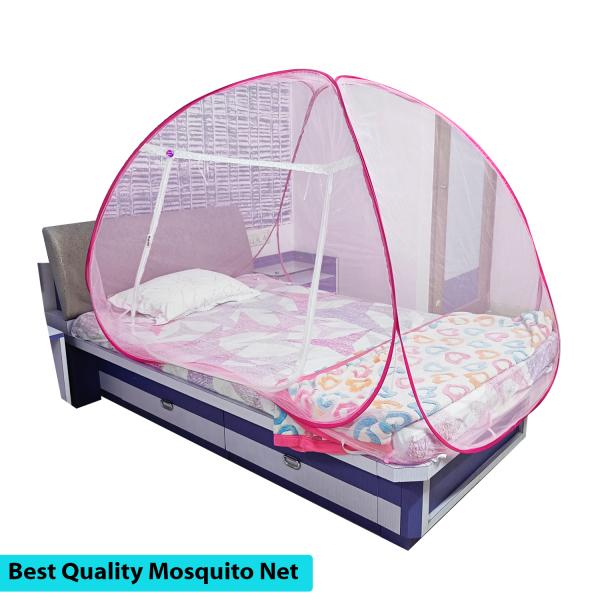 SILVER SHINE Polyester Foldable for Single Bed Pink Color Tent Mosquito Net - JioMart