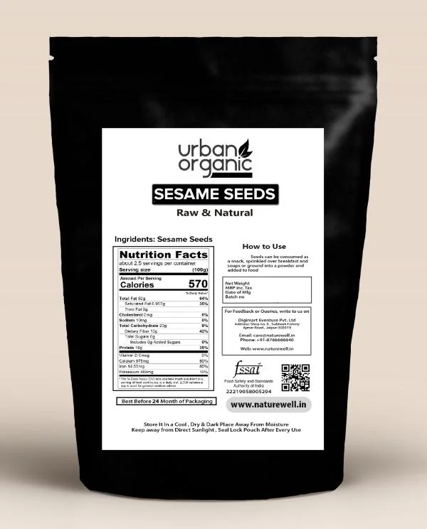 Urban Organics twin pack of Fresh & Natural Hulled White Sesame Seeds ...