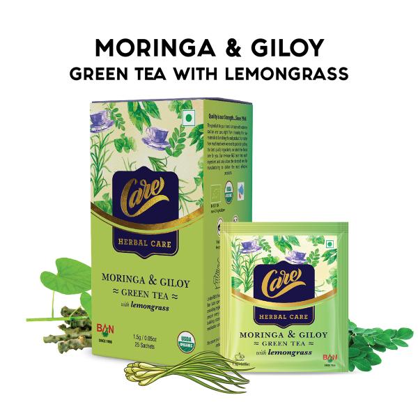 Care Moringa & Giloy Green Tea With Lemongrass | Pack of 100 (25X4 ...