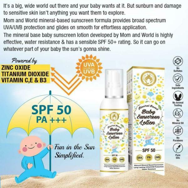 Mom & World Mineral Based Baby Sunscreen Lotion, Spf 50 Pa+++, Uva/Uvb Protection, Water ...