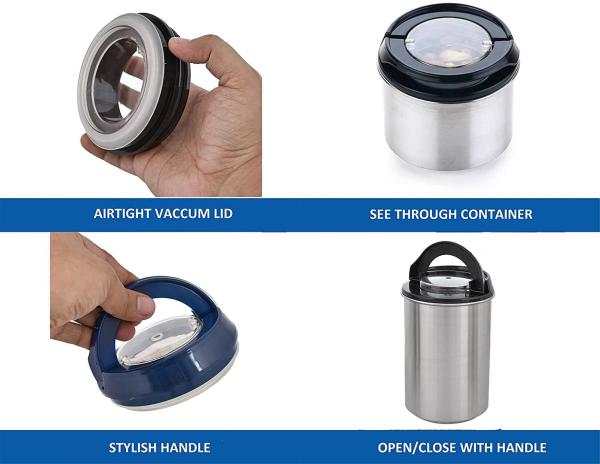 Machak Black Stainless Steel Kitchen Storage Container, 1200 Ml (Pack ...