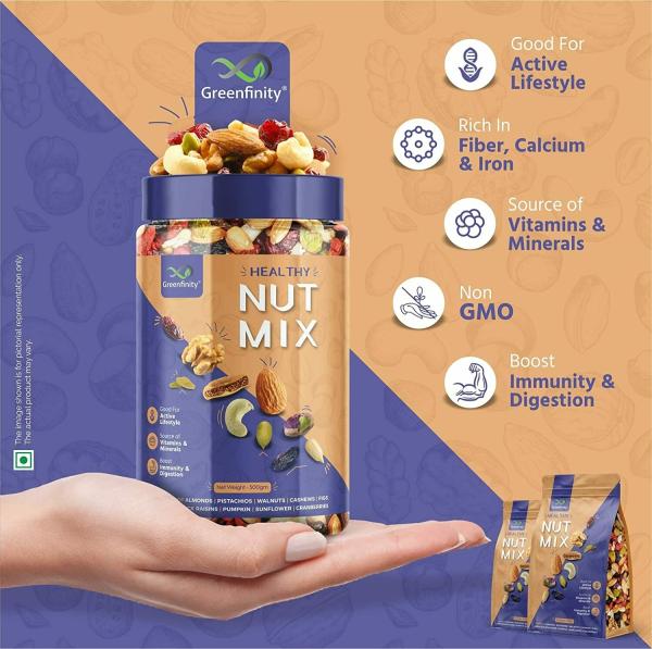 GreenFinity Mix Dry Fruits and Nuts, 1kg [Almonds, Walnuts, Cashew, Pumpkin, Cranberry, Black ...