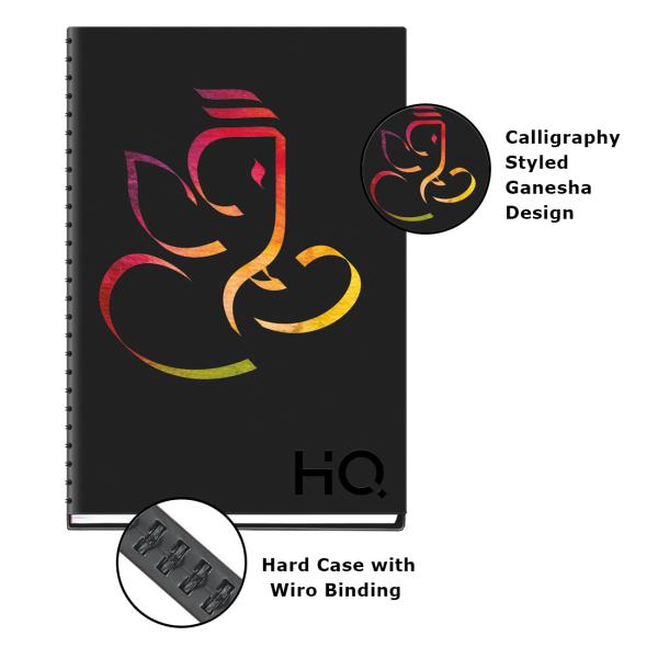 Navneet HQ| Hard Cover Ganesha Notebook Design 6| Wiro / Spiral Bound| Single Line| A6 Size - 14 ...
