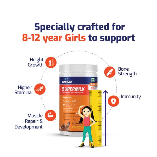 Gritzo SuperMilk Height+ for 8-12y Girls, Health Drink for Kids, High ...