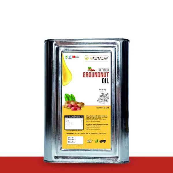 Vrutalay Groundnut Oil - 2 Litre Tin Pack | Wood Press Groundnut Oil ...