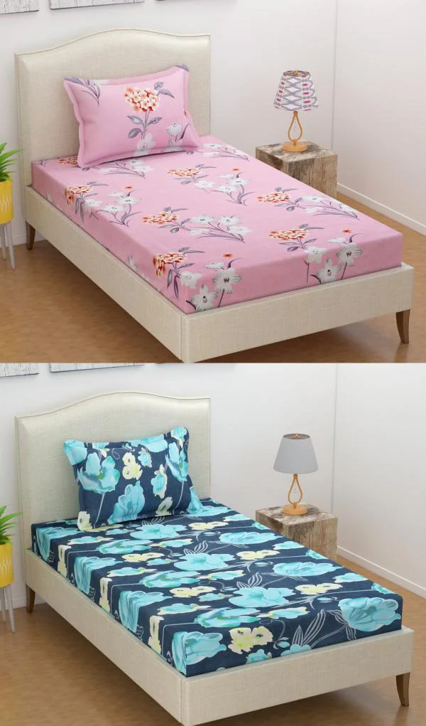 Homefab India 140 TC Cotton Single Printed Flat Bedsheet (Pack of 2 ...