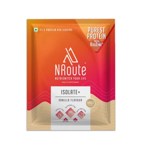 NRoute Isolate+ Whey Protein Powder Sachets Coffee 30g with Vanilla 30g, Combo Pack for Muscle ...