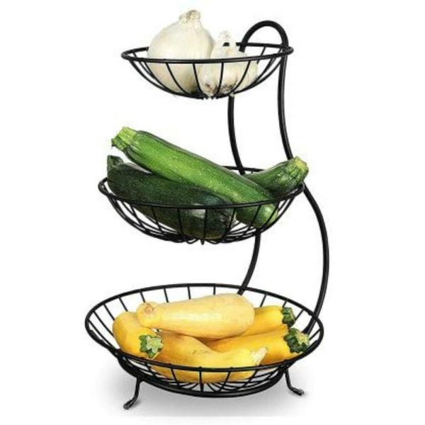 ROTTO High Grade Steel 3-Tier Fruit & Vegetable Basket for Dining Table ...
