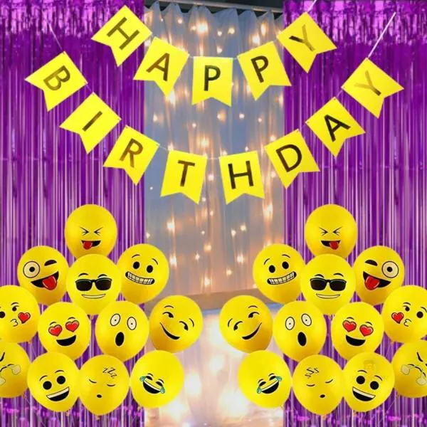 Happy Birthday Decoration Kit Combo Set Emoji Smiley Balloons Fairy LED ...