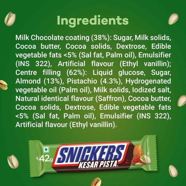 Snickers Kesar Pista Chocolate Bar - 42g (Pack of 11) - JioMart