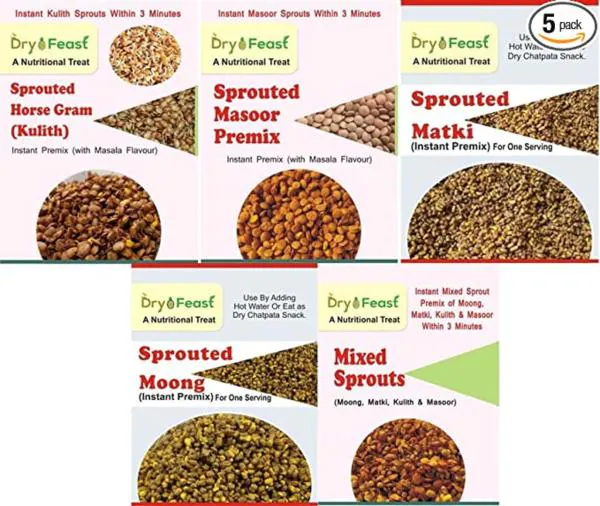 DryOfeast Combo Of Matki, Moong, Masoor, Horsegram & Mixed Sprouts - 50 ...