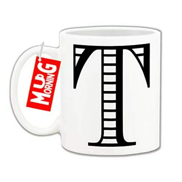 Mug Morning T Letter Mug Floral Design Coffee Mugs with Letter T T ...
