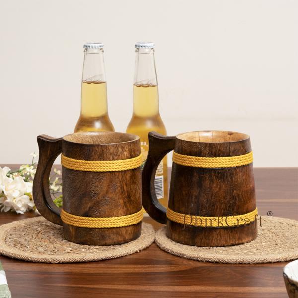 PHIRKCRAFT Wooden Hand-Made Beer Mug Set, Natural Handmade Mug (Set of ...
