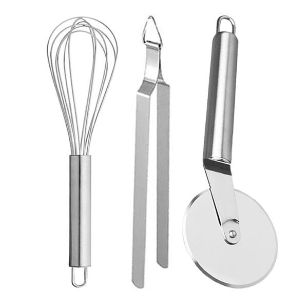 DreamBasket Stainless Steel Pizza Cutter & Egg Whisk & Roti Chimta for ...