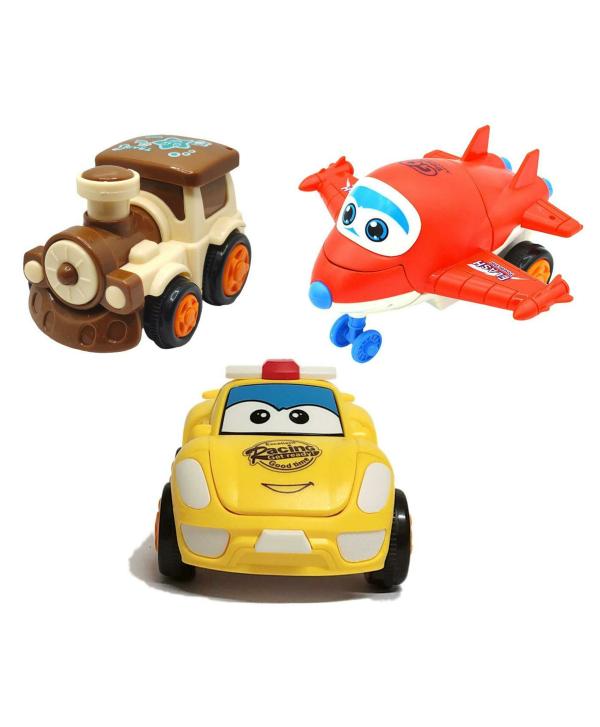 CrackaDeal Unbreakable Friction Powered Toy Set of Train Robot Car ...