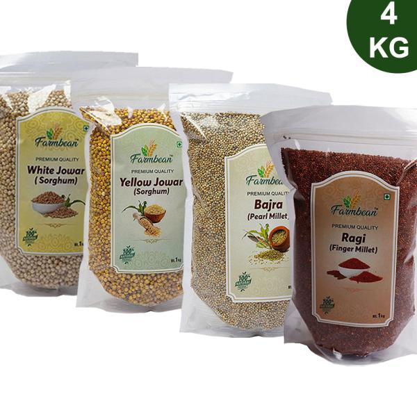 Farmbean Millets Combo Pack of 4 | White Jowar 1Kg, Yellow Jowar 1Kg ...