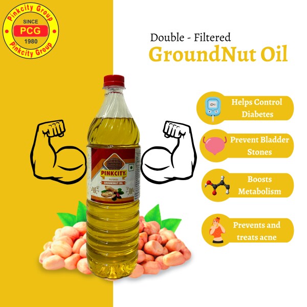 Pinkcity Filtered Groundnut Oil 1ltr x 4 (Pack of 4) - JioMart