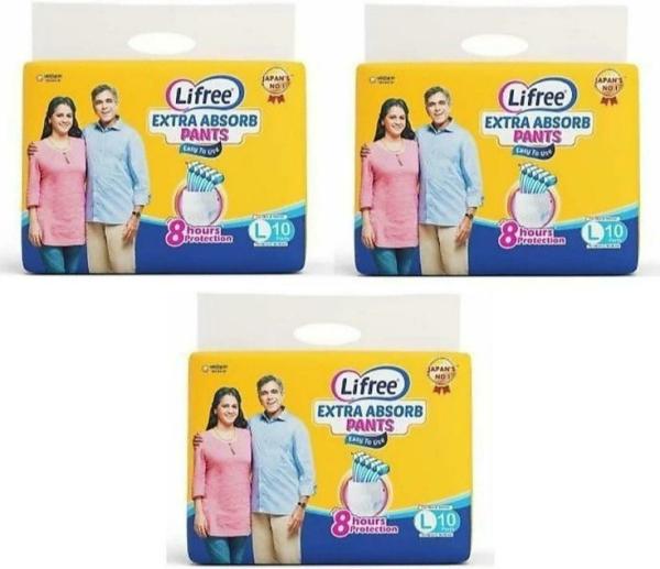 LIFREE Disposable Adult Diapers Large 10 pc. (Pack of 3) - JioMart