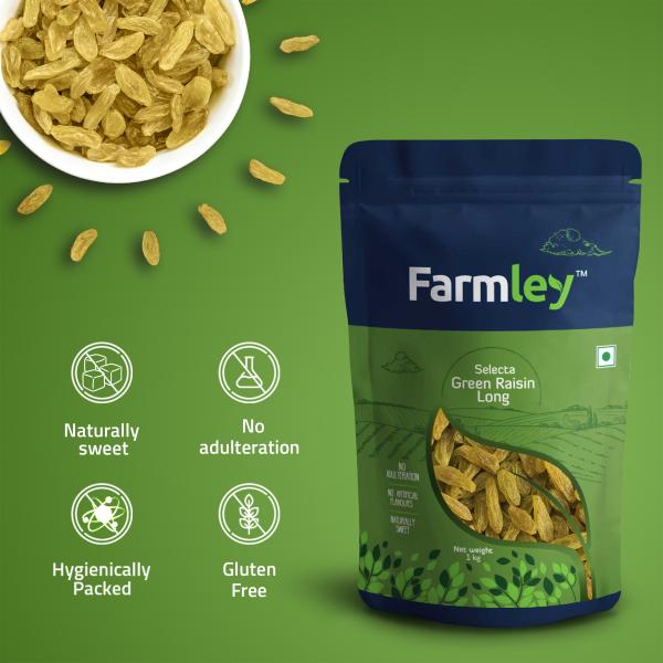 Farmley Selecta Long Green Raisins Kishmish 1 kg - JioMart