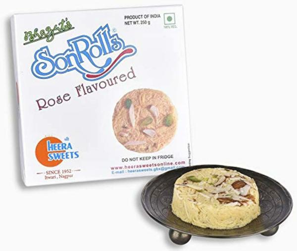 Bhagats Heera Sweets Son Roll with Almonds and Pistachio Garnished Rose ...