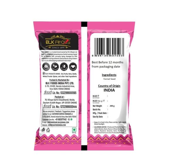 BLK Foods Select Fennel Seed Whole (Sauf Sabut) 4000g (10 X 400g) - JioMart