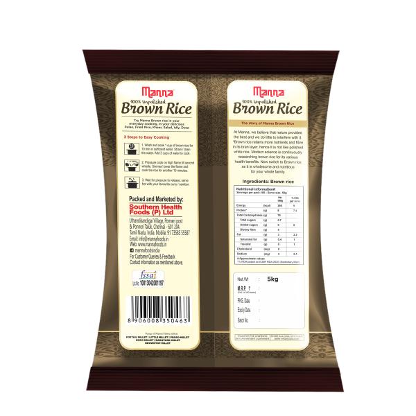 Manna Brown Rice 5kg | Unpolished |100% Natural | Naturally Low GI ...