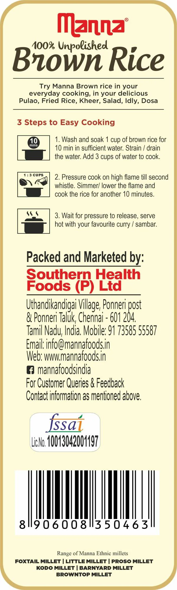 Manna Brown Rice 5kg | Unpolished |100% Natural | Naturally Low GI ...