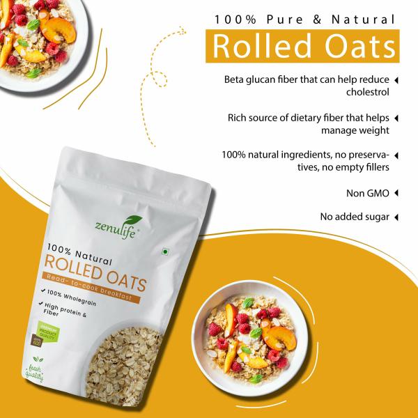 ZENULIFE ROLLED OATS High Protein & Fibre, 100% Wholegrain 800G - JioMart