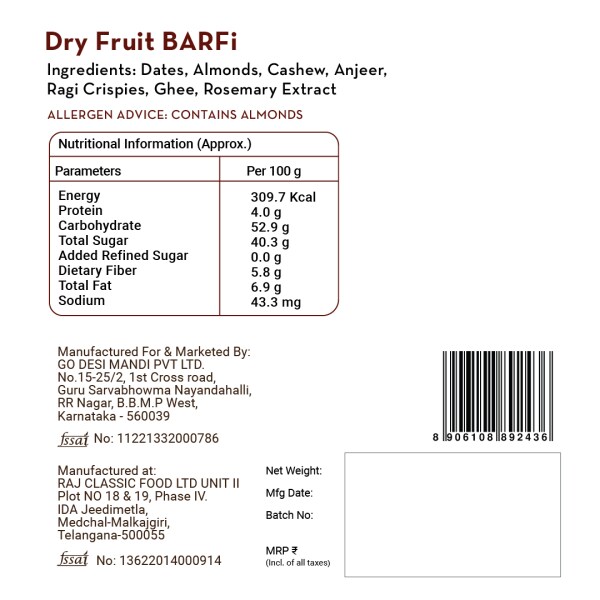 GO DESi Dry Fruits Barfi | 20 Individually Wrapped Barfis | Sweets ...