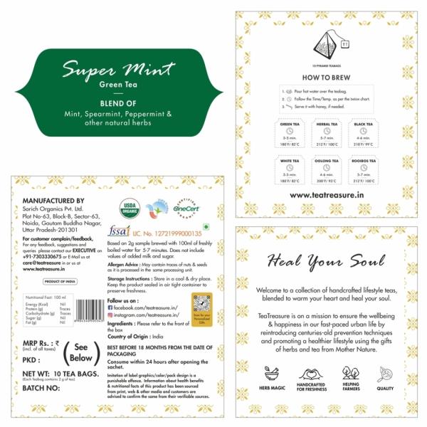 Tea Treasure Super Mint Green Tea - 10 Pyramid Tea Bags - JioMart